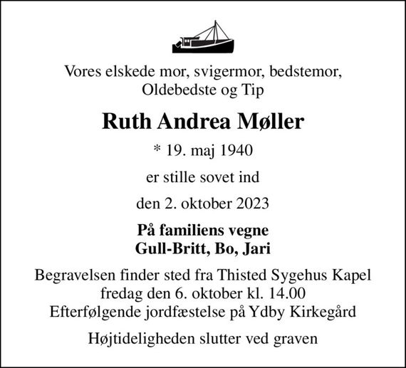 Ruth Andrea Møller | Dødsannoncer i Danmark