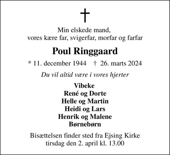 Poul Erik Jensen Ringgaard | Dødsannoncer i Danmark