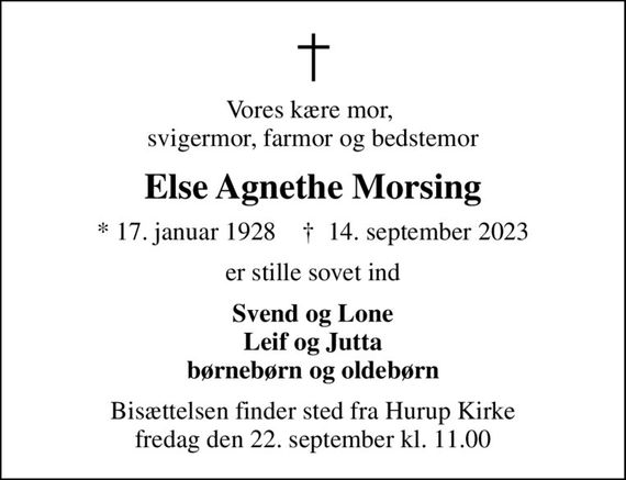 Else Agnethe Morsing | Dødsannoncer i Danmark