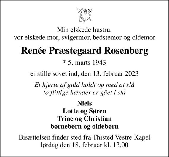 Renée Præstegaard Rosenberg | Dødsannoncer i Danmark