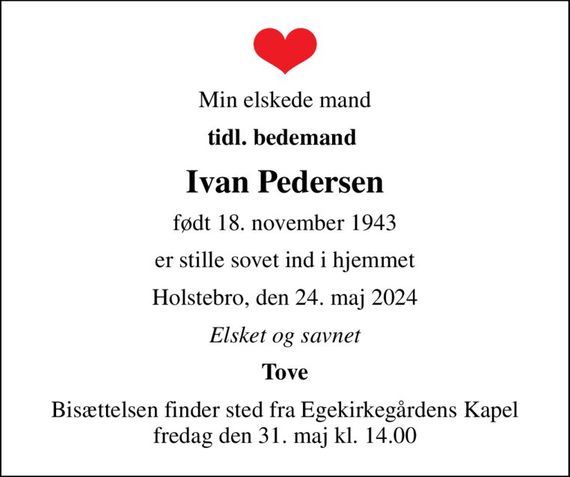 Ivan Pedersen | Dødsannoncer i Danmark