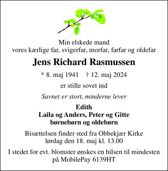 Jens Richard Rasmussen | Dødsannoncer i Danmark