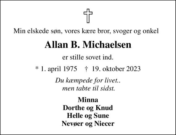 Allan B. Michaelsen | Dødsannoncer i Danmark