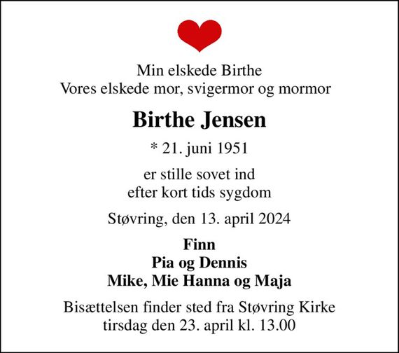 Birthe Jensen | Dødsannoncer i Danmark