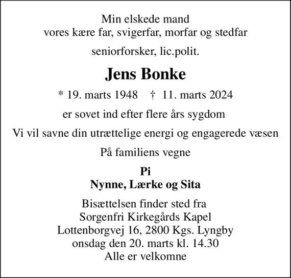 Jens Bonke | Dødsannoncer i Danmark