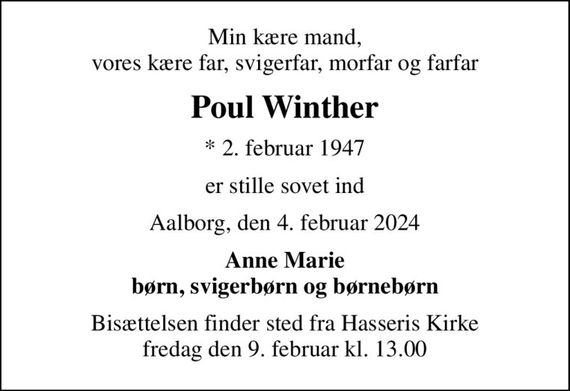 Poul Winther | Dødsannoncer i Danmark