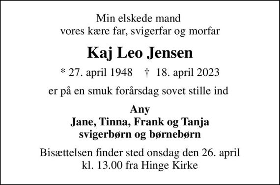 Kaj Leo Jensen | Dødsannoncer i Danmark