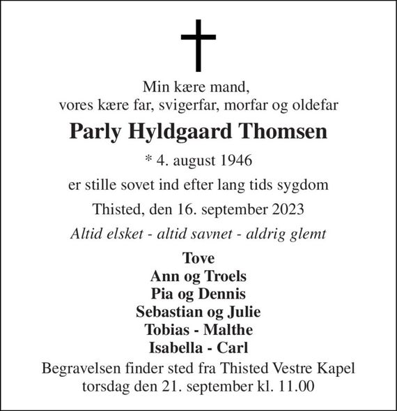 Parly Hyldgaard Thomsen | Dødsannoncer i Danmark