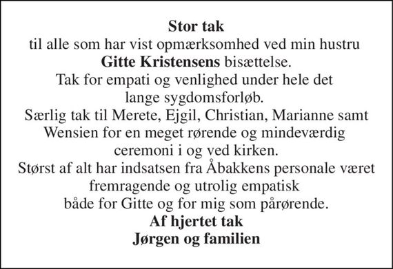 Gitte Kristensen | Dødsannoncer i Danmark