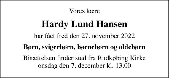 Hardy Lund Hansen | Dødsannoncer i Danmark
