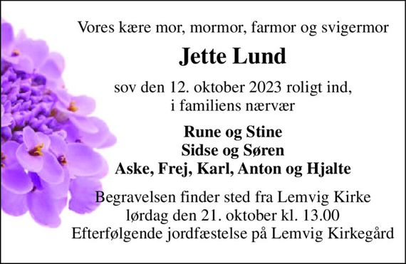 Jette Lund | Dødsannoncer i Danmark