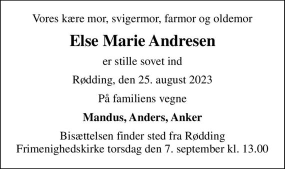 Else Marie Andresen | Dødsannoncer i Danmark