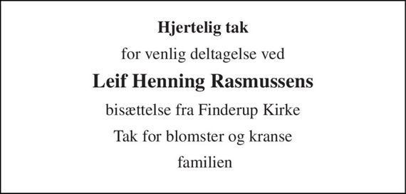 Leif Henning Rasmussen | Dødsannoncer i Danmark