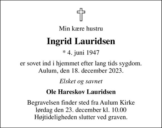 Ingrid Lauridsen | Dødsannoncer i Danmark
