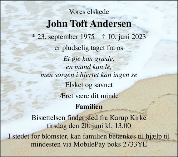 John Toft Andersen | Dødsannoncer i Danmark