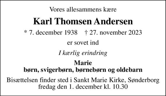 Karl Thomsen Andersen | Dødsannoncer i Danmark