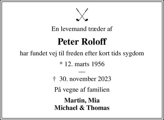 Peter Roloff | Dødsannoncer i Danmark
