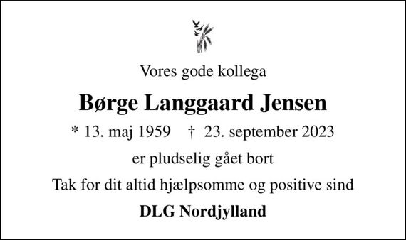 Børge Langgaard Jensen | Dødsannoncer i Danmark