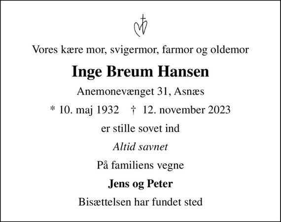 Inge Breum Hansen | Dødsannoncer i Danmark