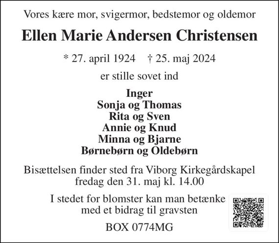 Ellen Marie Andersen Christensen | Dødsannoncer i Danmark