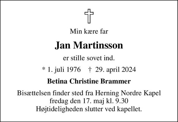 Jan Martinsson | Dødsannoncer i Danmark