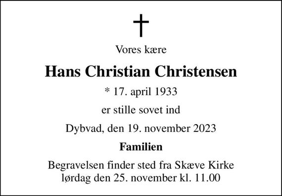 Hans Christian Christensen | Dødsannoncer i Danmark