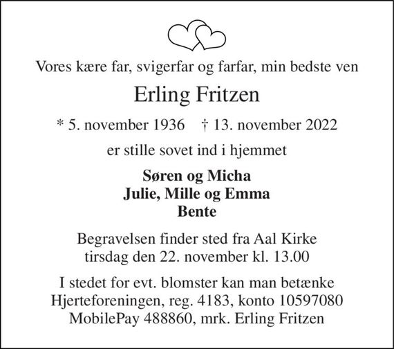 Erling Fritzen | Dødsannoncer i Danmark