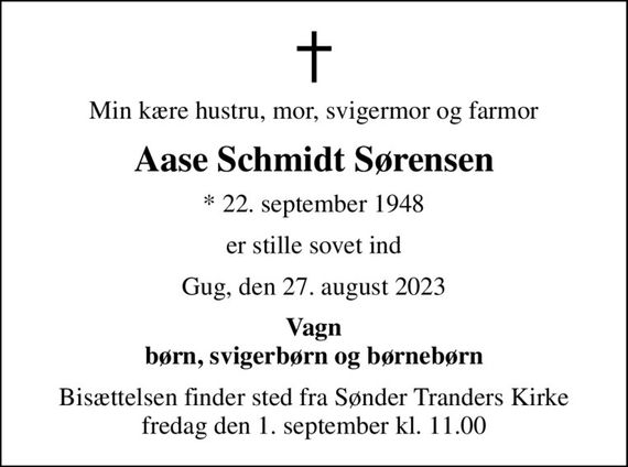 Aase Schmidt Sørensen | Dødsannoncer i Danmark