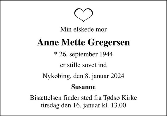 Anne Mette Gregersen | Dødsannoncer i Danmark