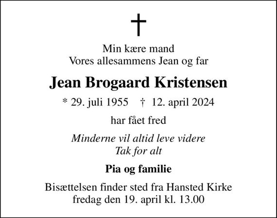 Jean Brogaard Kristensen | Dødsannoncer i Danmark