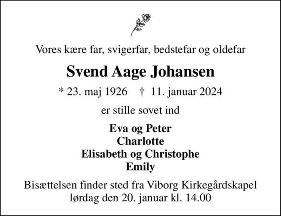 Svend Aage Johansen | Dødsannoncer i Danmark