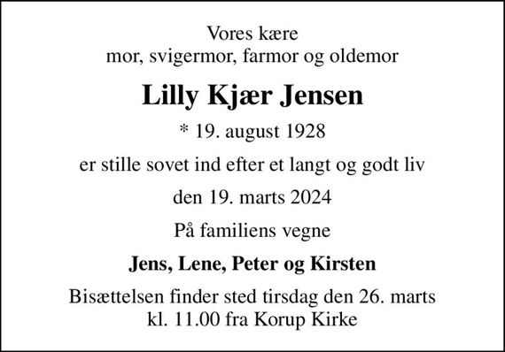 Lilly Jensen | Dødsannoncer i Danmark
