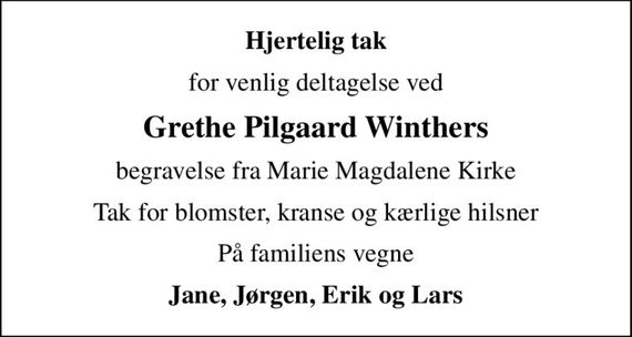 Grethe Pilgaard Winther | Dødsannoncer i Danmark