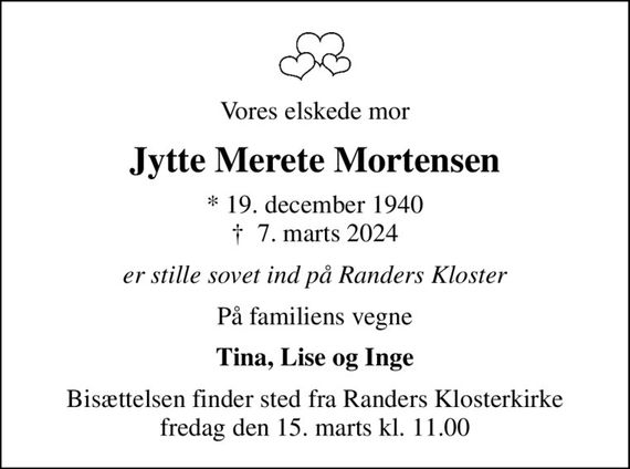 Jytte Merete Mortensen | Dødsannoncer i Danmark