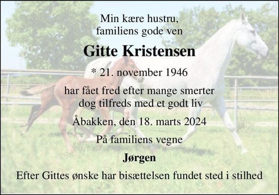 Gitte Kristensen | Dødsannoncer i Danmark