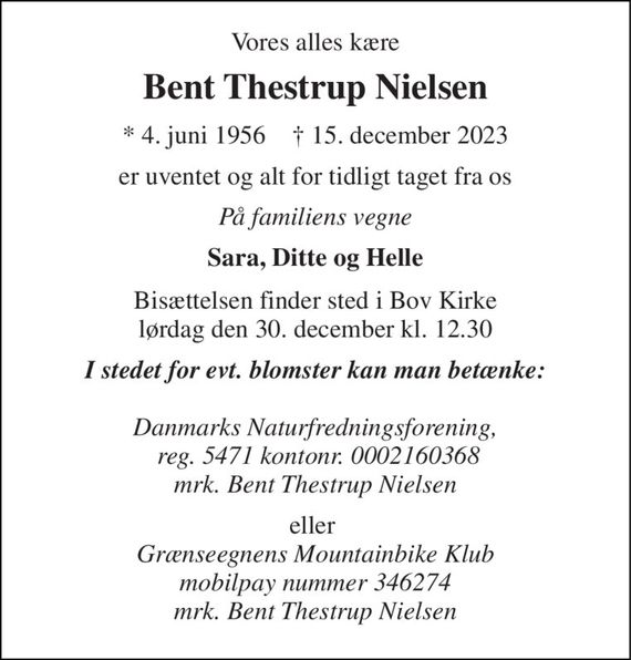 Bent Thestrup Nielsen | Dødsannoncer i Danmark