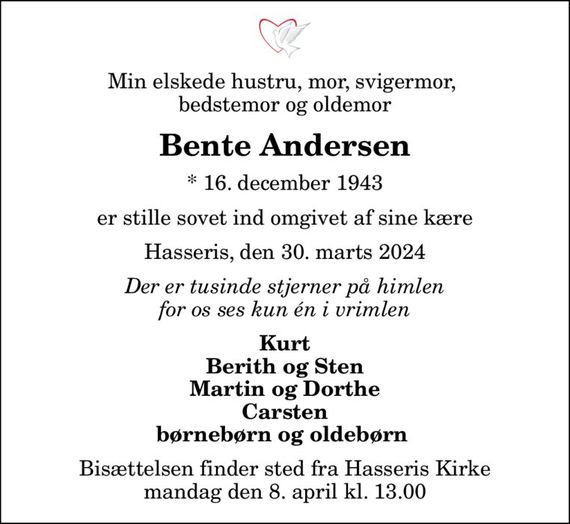 Bente Andersen | Dødsannoncer i Danmark