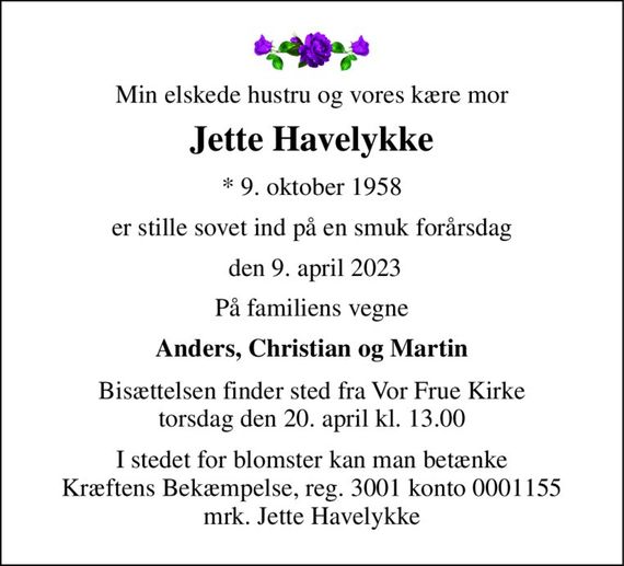 Jette Conni Havelykke | Dødsannoncer i Danmark