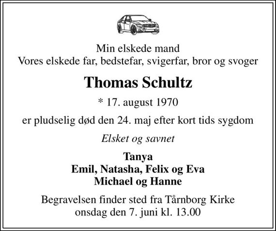 Thomas Peter Schultz | Dødsannoncer i Danmark
