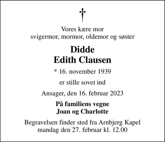 Edith Clausen | Dødsannoncer i Danmark
