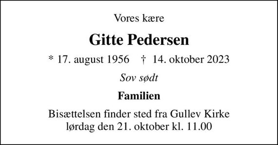Gitte Pedersen | Dødsannoncer i Danmark