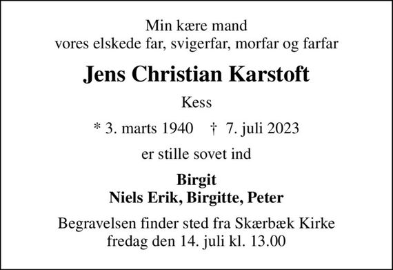 Jens Christian Karstoft | Dødsannoncer i Danmark