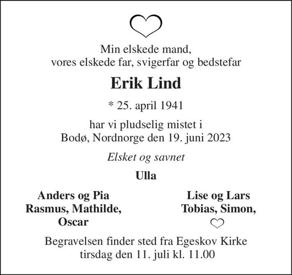 Erik Lind | Dødsannoncer i Danmark