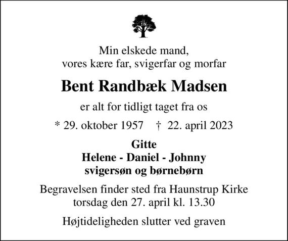 Bent Randbæk Madsen | Dødsannoncer i Danmark
