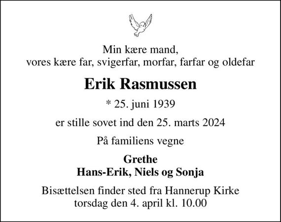 Erik Rasmussen | Dødsannoncer i Danmark