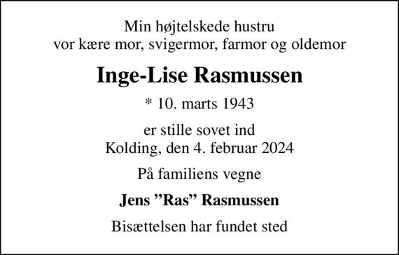 Inge-Lise Rasmussen | Dødsannoncer i Danmark