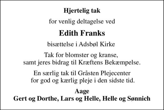 Edith Frank | Dødsannoncer i Danmark
