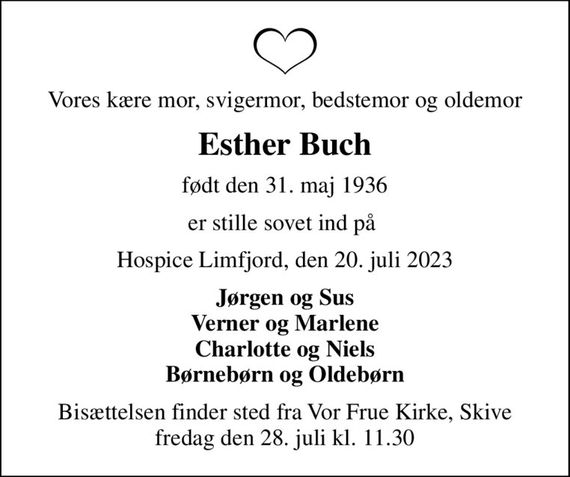 Esther Buch | Dødsannoncer i Danmark