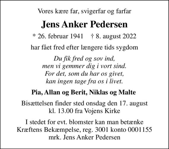 Jens Anker Pedersen | Dødsannoncer i Danmark