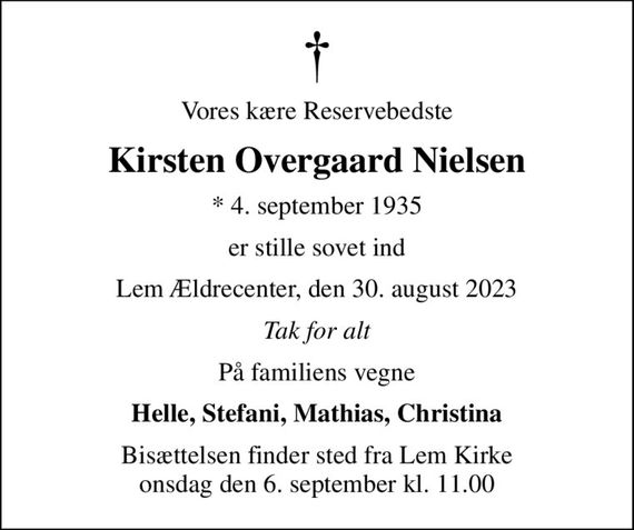 Kirsten Overgaard Nielsen | Dødsannoncer i Danmark